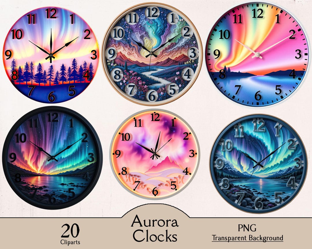 Aurora Clocks, 20 PNG Cliparts, Wall Clock, Wall Decoration, Landscape ...