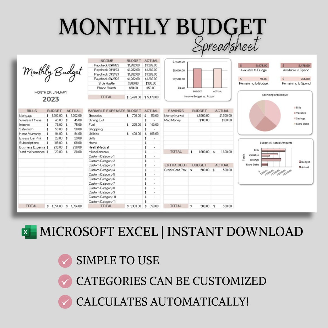 Budget Spreadsheet, Monthly Budget, Monthly Budget Spreadsheet, Monthly ...