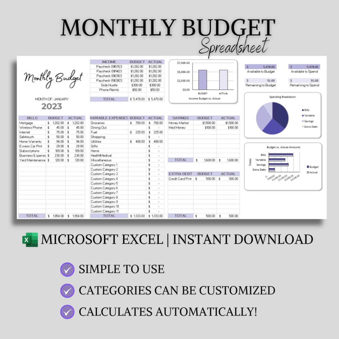 Budget Spreadsheet, Monthly Budget, Monthly Budget Spreadsheet, Monthly ...