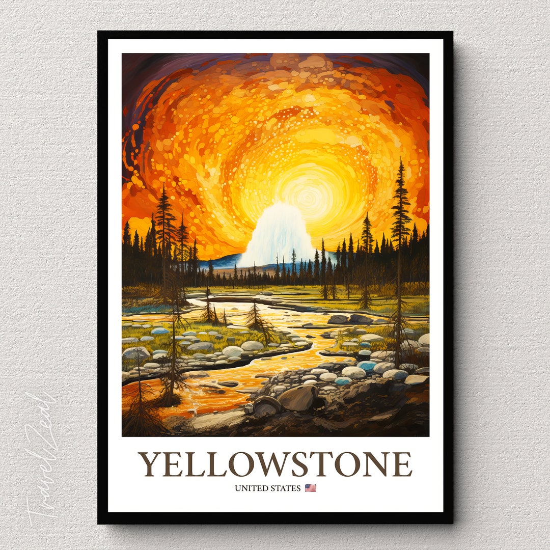 Yellowstone National Park Poster Wall Art USA National Park Wyoming ...