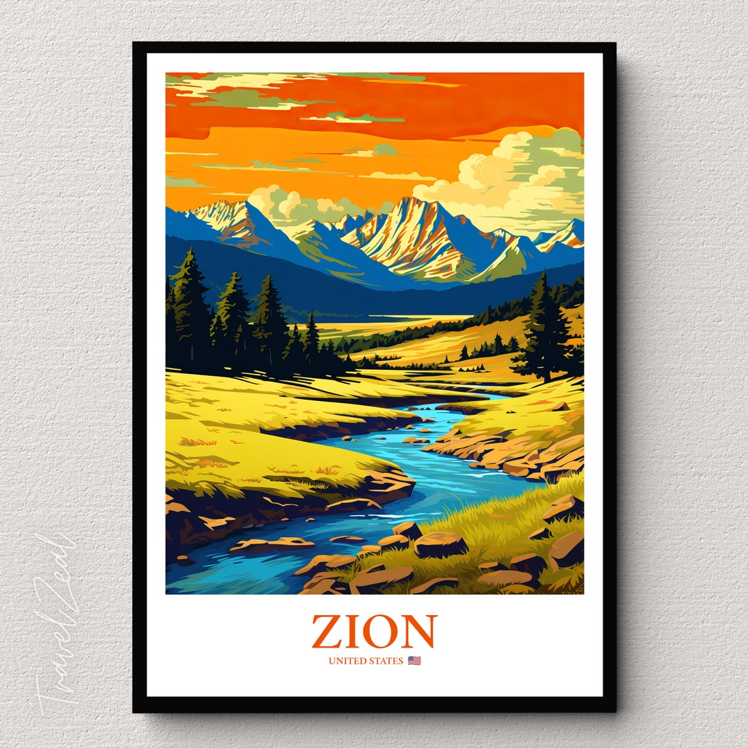 Zion Travel Poster, Zion National Park Poster, Zion Gift, Zion Wall Art ...