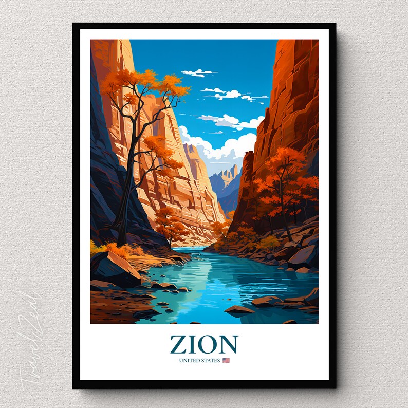 Zion Utah Travel Print Wall Art, Zion National Park Travel Poster, Zion ...