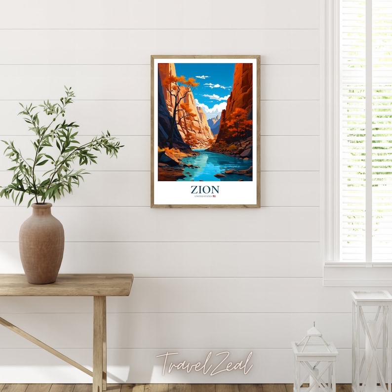 Zion Utah Travel Print Wall Art, Zion National Park Travel Poster, Zion ...