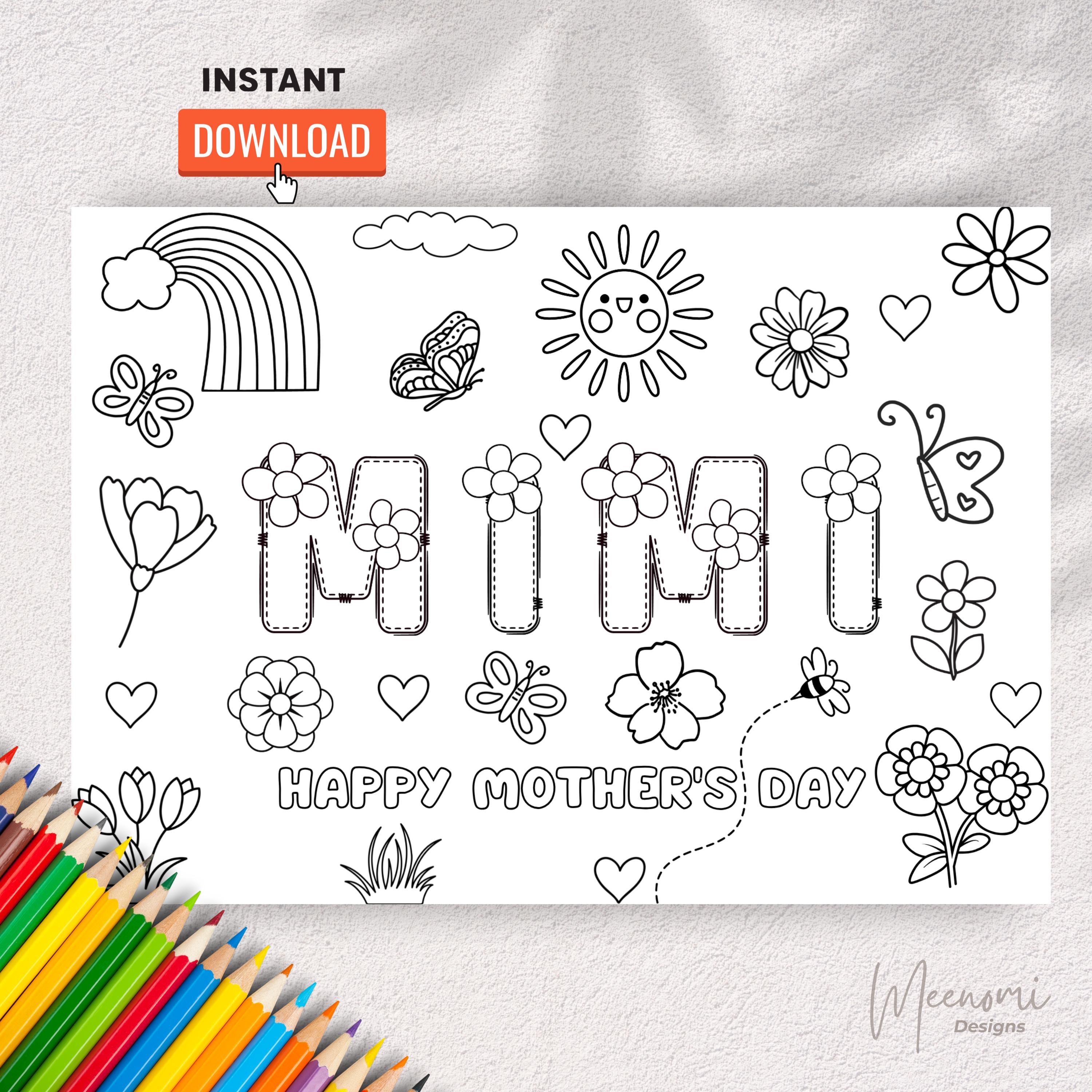 MIMI Mother's Day Coloring Card | Printable DIY Gift From Kids | Kids ...