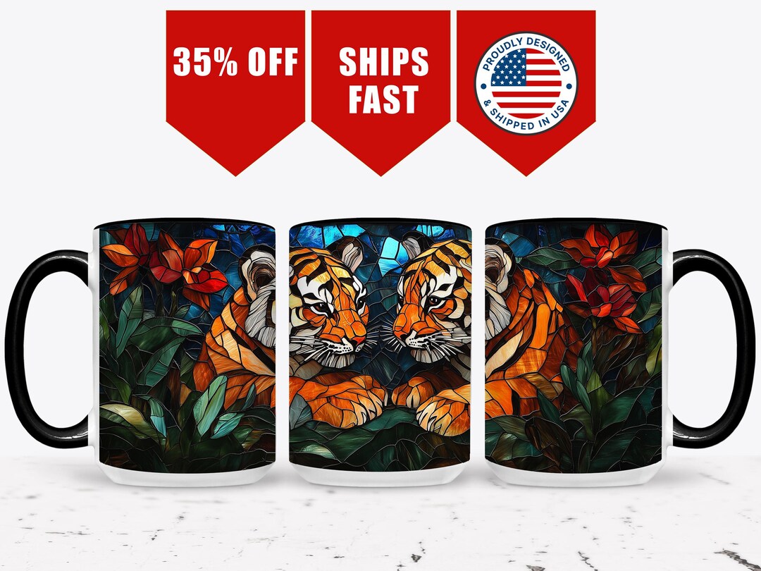 Tiger Mug, Tiger Gifts, Stained Glass Mugs, Animal Coffee Cups ...