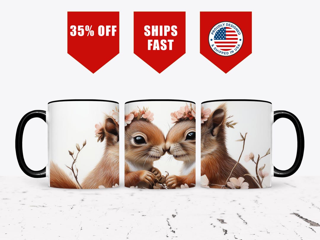 Cute Baby Squirrels With Flowers in Head Squirrel Lover Gift for Her ...