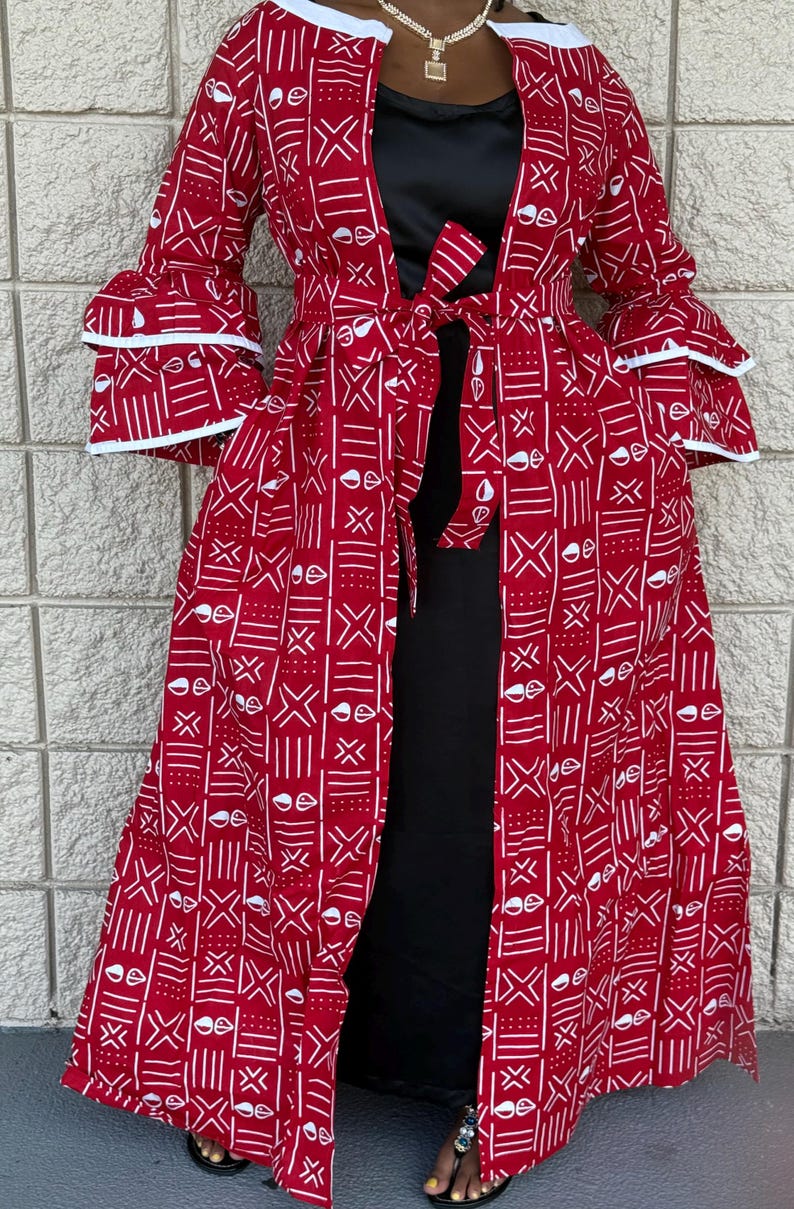 Red Kente Print Kimono Duster: African Wax Cotton Open Front Coat - Etsy