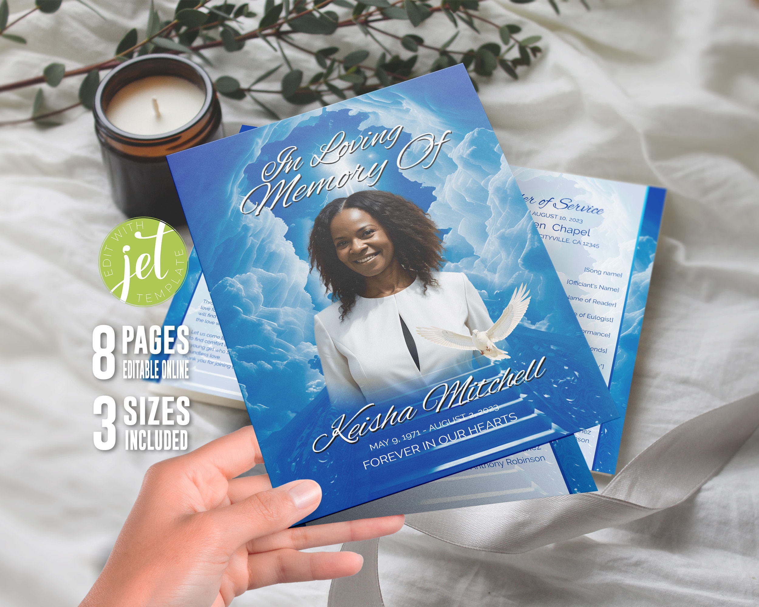 Blue Stairway Heaven Obituary Template Sky Remembrance in Loving Memory ...