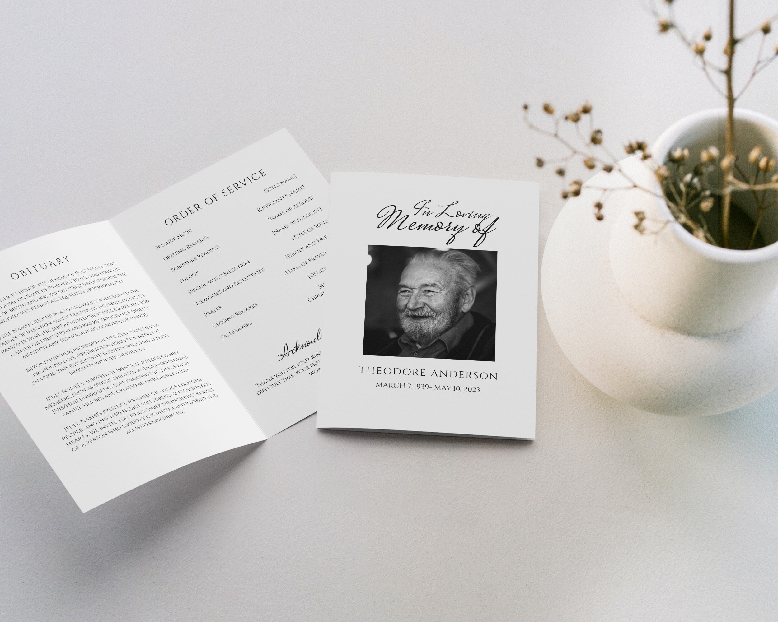 Minimalist Funeral Program Template Elegant Memorial Service Editable ...