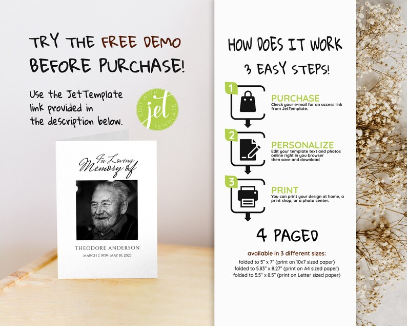 Minimalist Funeral Program Template Elegant Memorial Service Editable ...