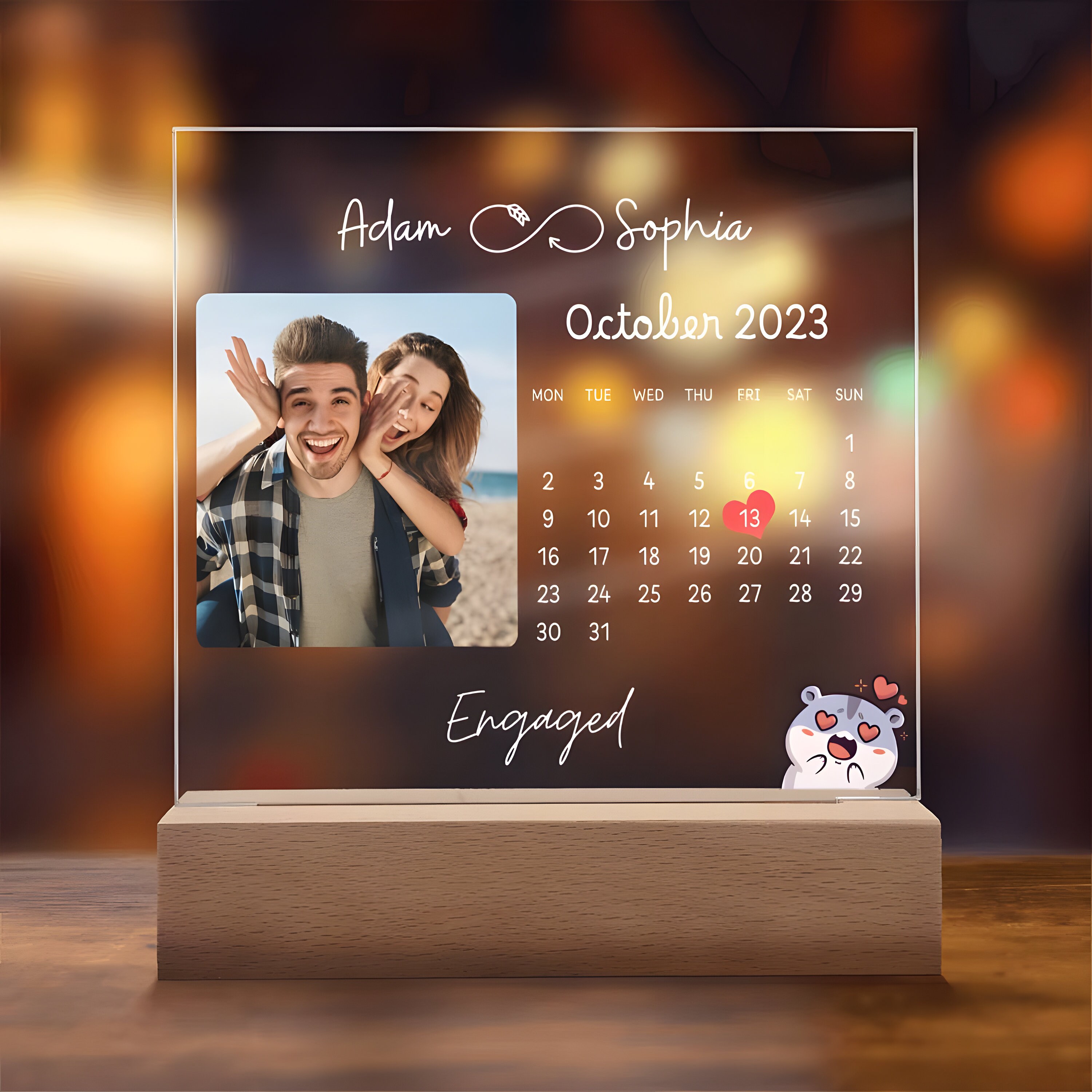 Personalized Anniversary Calendar LED Lamp - Custom Photo Gift for Wife ...