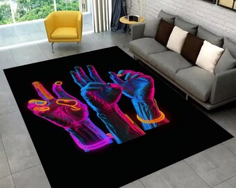 Neon Gamer Rug, Gaming Room Rug, E-sport Carpet, Colorful Rug, Gamer ...