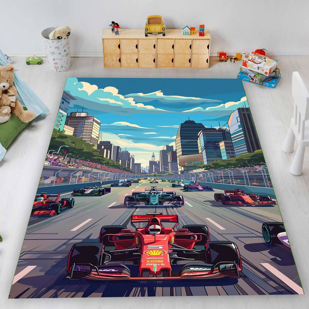 F1 Rug, Race Track, Racing Car Rug, Cartoon Rug, Area Rug, Modern Rug ...