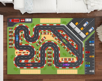 Race Track, Racing Car Rug, Race Track Rug Play Rug, Kids Play Mat ...