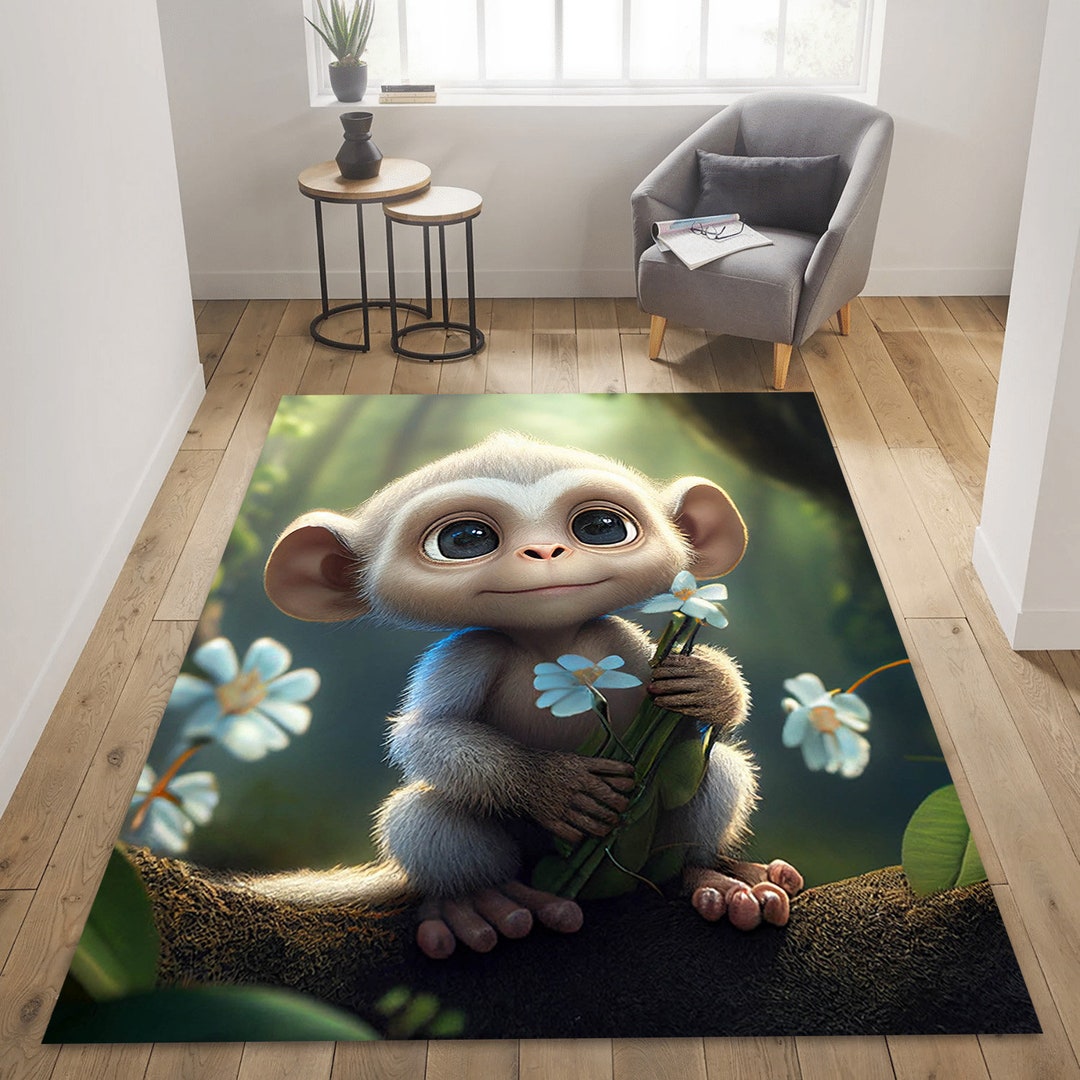 Monkey Rug, Animals for Kids, Animal Art, Home Decor, Baby Room, Kids ...