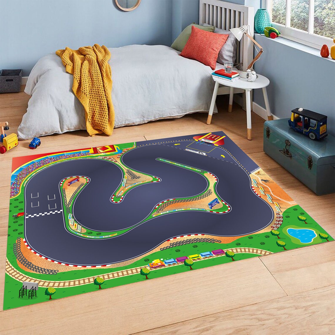 Race Track, Racing Car Rug, Race Track Rug Play Rug, Kids Play Mat ...