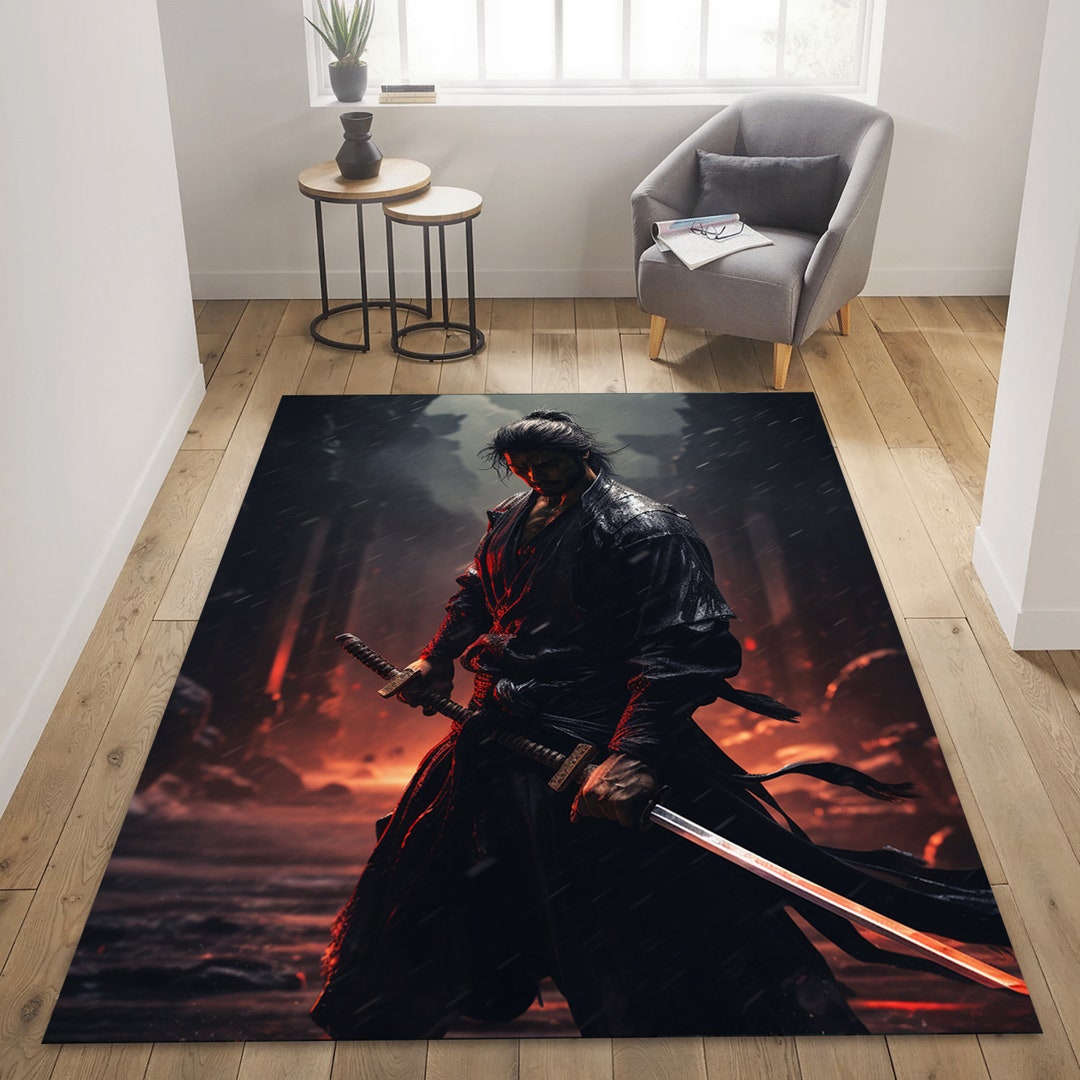 Warrior Samurai Rug, Samurai Japanese Style Catana Gift Art Painting ...