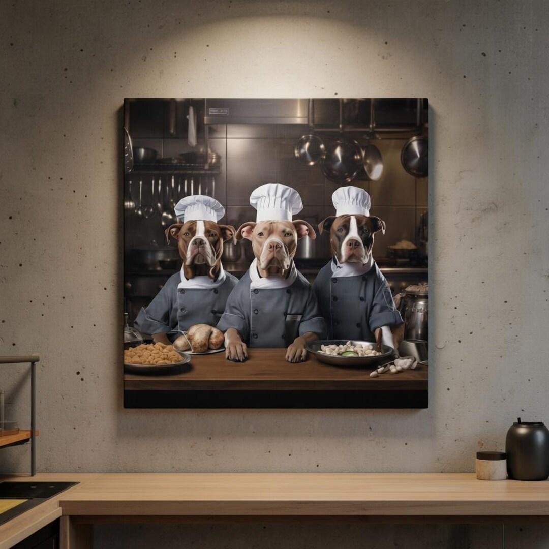 Pit Bull Chefs Print: Funny Kitchen Dog Art - Etsy
