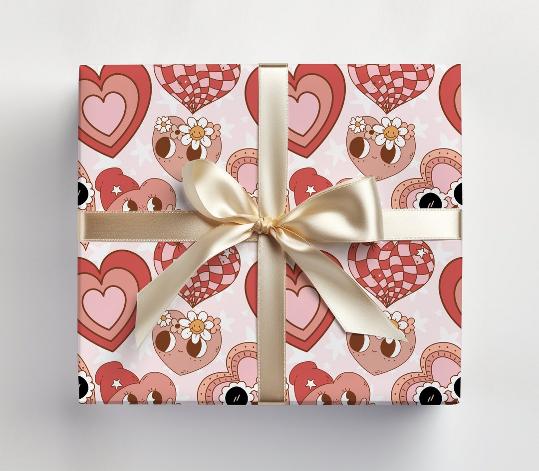 Valentine Wrapping Paper Retro Heart Wrapping Paper Anniversary Gift ...