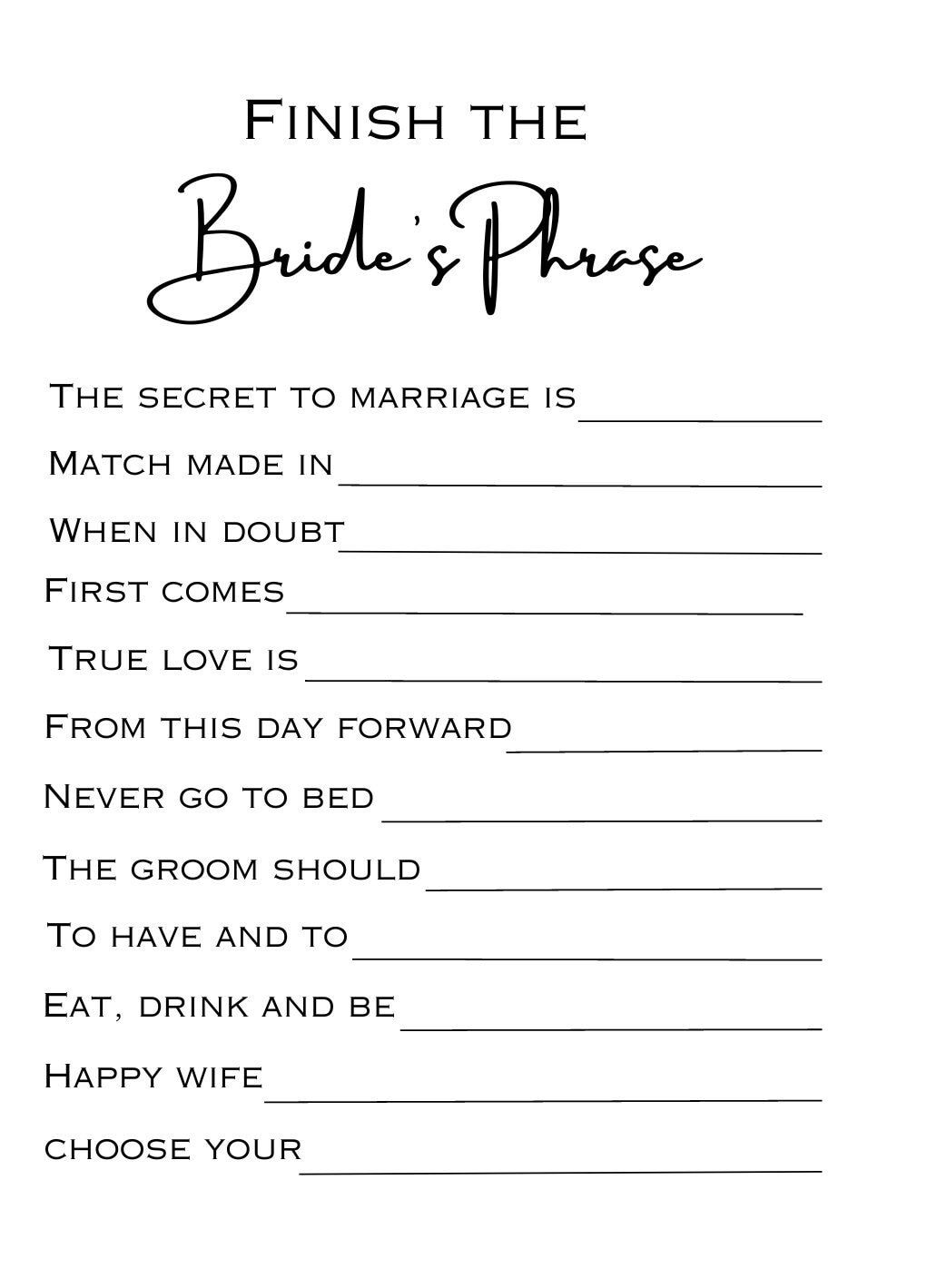 Interactive Bridal Shower Game Cards- Digital Download - Etsy