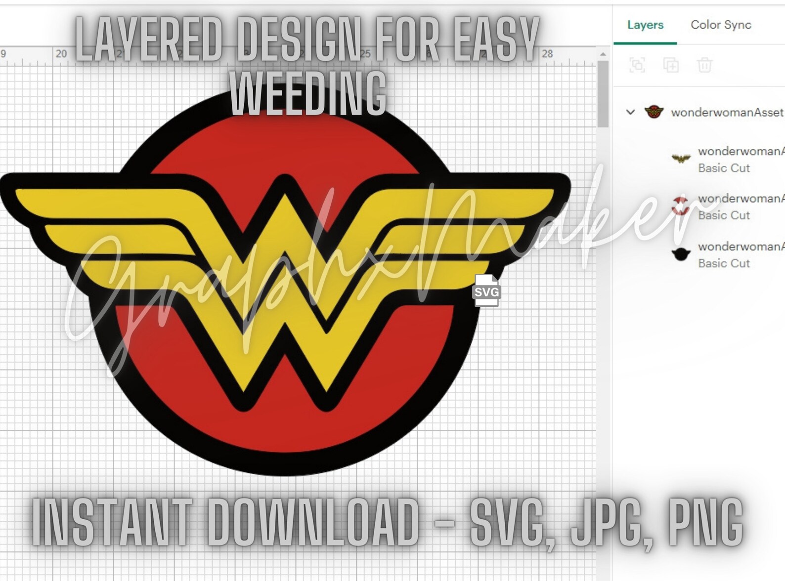Wonder Woman Super Hero Icon SVG JPG PNG File Cut File for Cricut ...