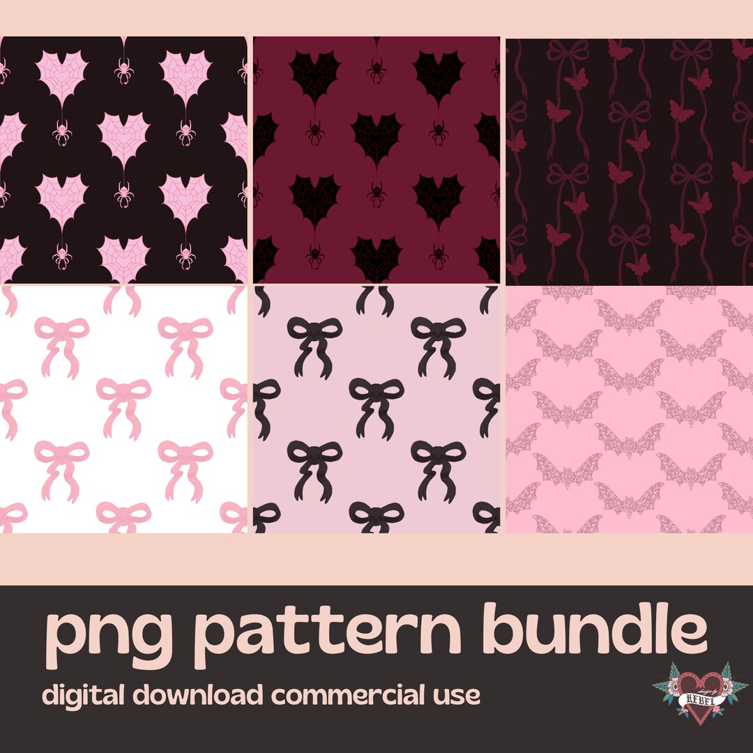 Girly Gothic Pattern Png Bundle, Downloadable Pattern Png, Png Bundle ...