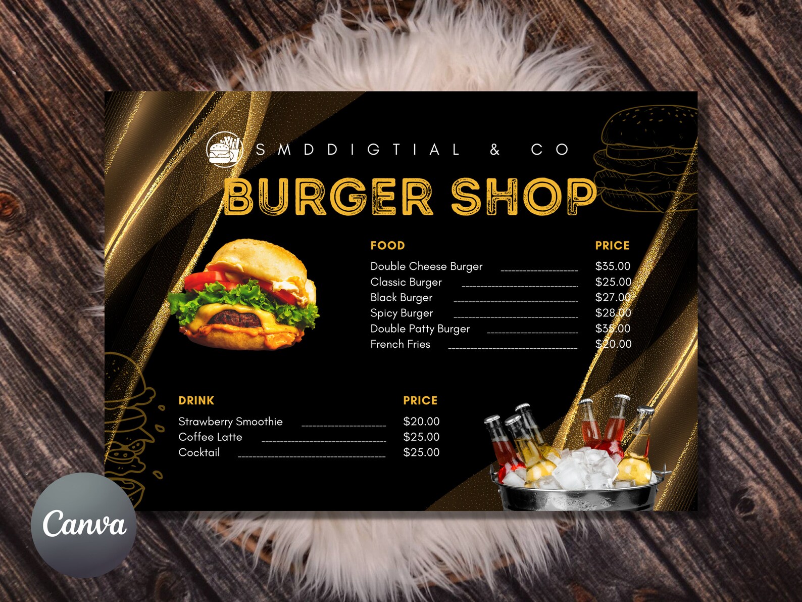 Burger Shop Food Menu | Fully Editable Food Menu | Editable Menu ...