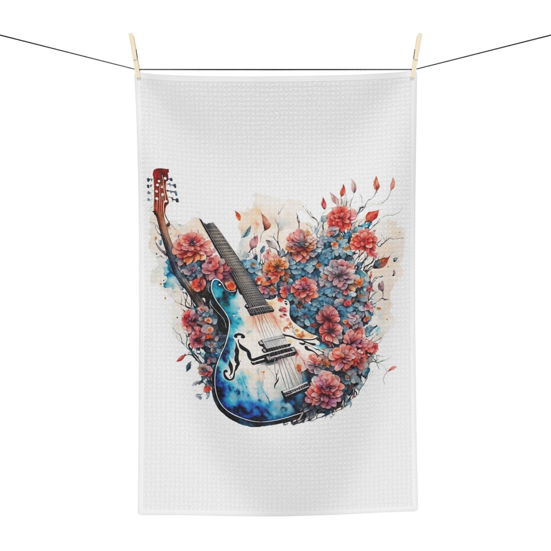 Rock Star Flower Guitar Dish Towel, Guitar Dish Towel, Guitar Gift ...