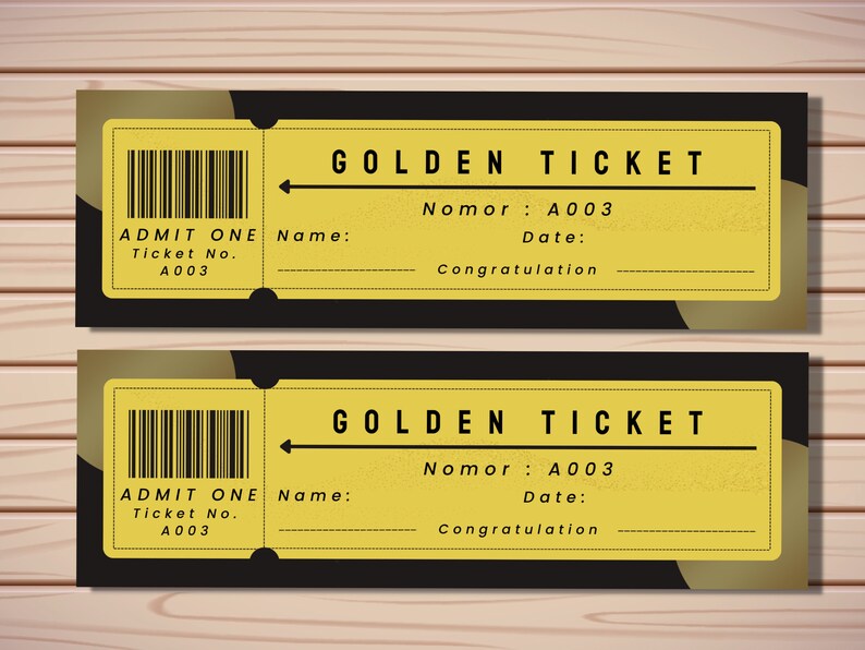 Golden Printable Surprise Event Ticket| Editable Custom Golden Ticket ...
