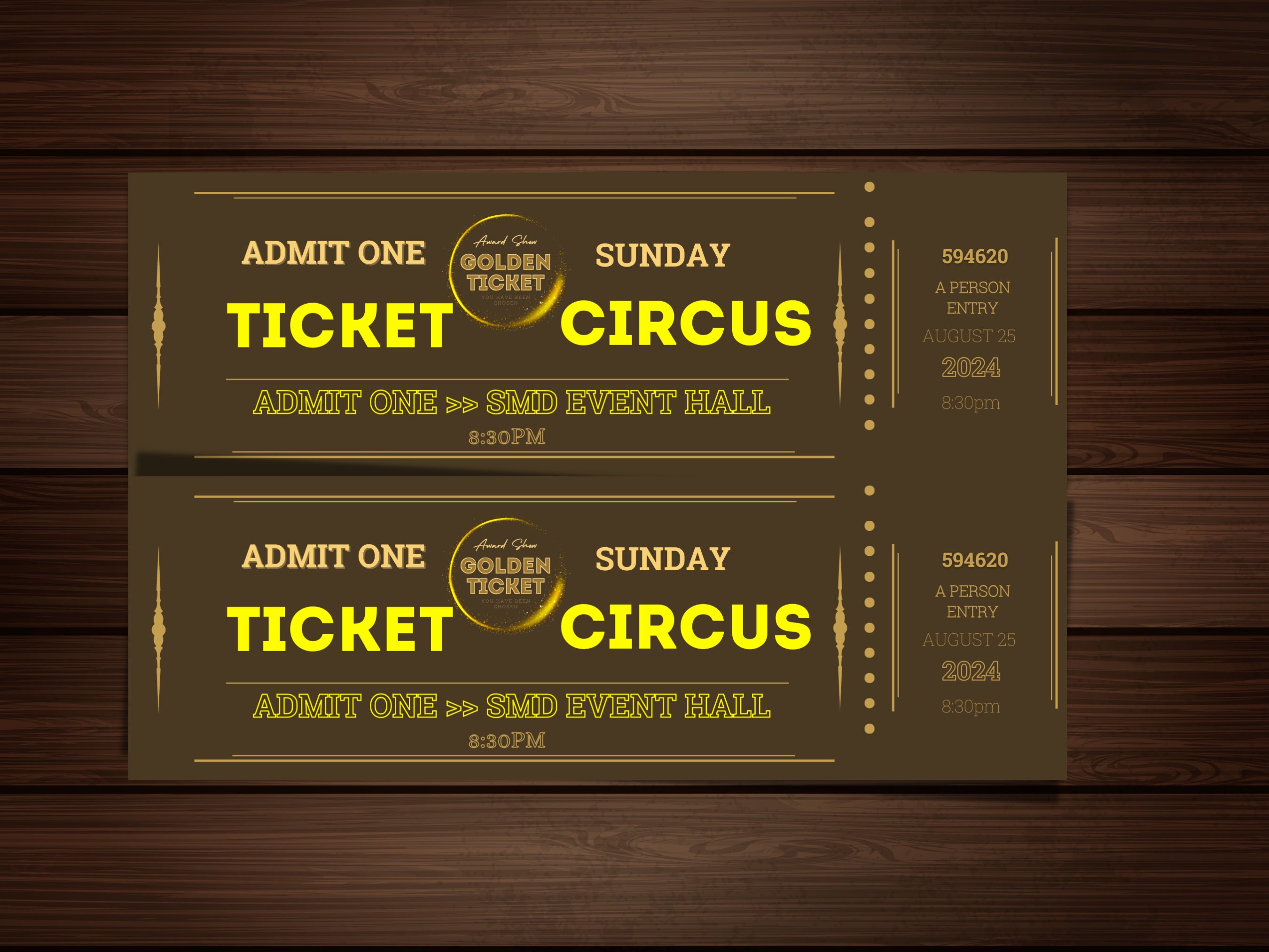 Golden Circus Printable Event Ticket| Editable Custom Golden Ticket ...