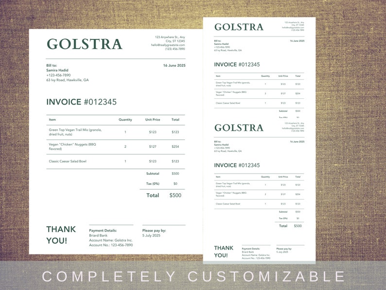 Business Invoice Fully Editable Receipt Editable Invoice Template ...