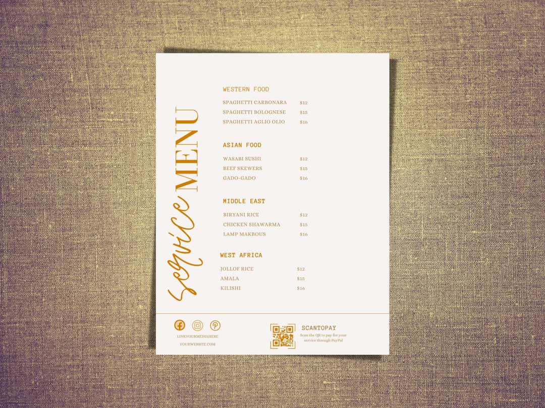 Editable Service | Fully Editable Wedding Menu | Editable Menu Template ...