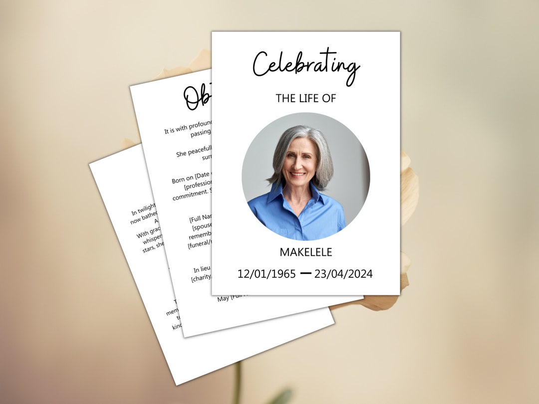 Funeral Program Template | Obituary | Celebration of Life | Memorial ...