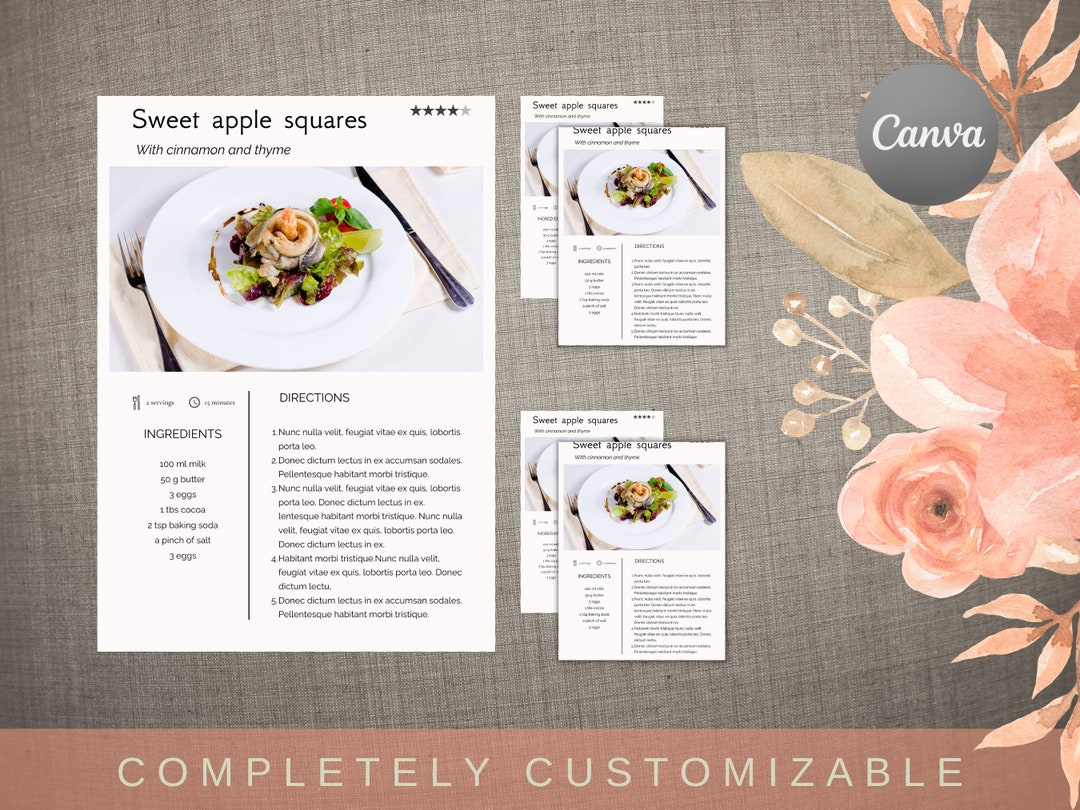 Modern Recipe Card Template Printable Digital Download - Etsy