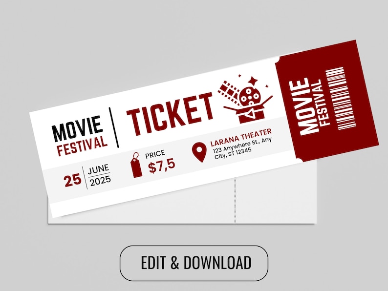 Movie Night Instant Download Printable Ticket | Home Cinema | Date ...
