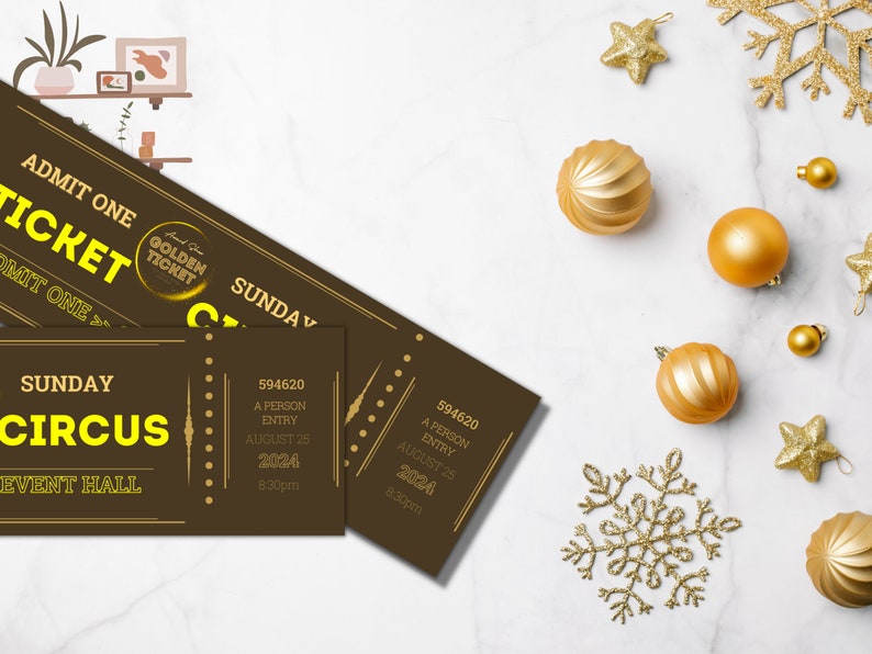 Golden Circus Printable Event Ticket| Editable Custom Golden Ticket ...
