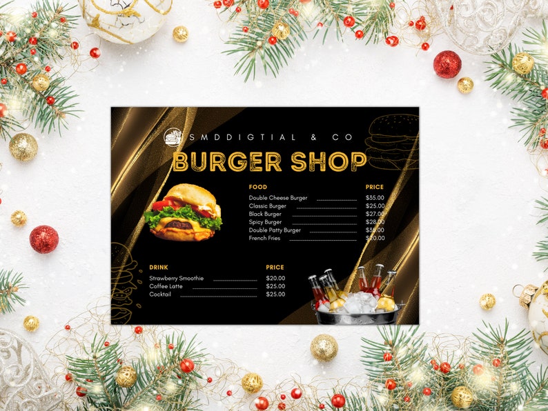 Burger Shop Food Menu | Fully Editable Food Menu | Editable Menu ...