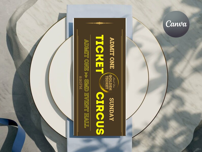 Golden Circus Printable Event Ticket| Editable Custom Golden Ticket ...