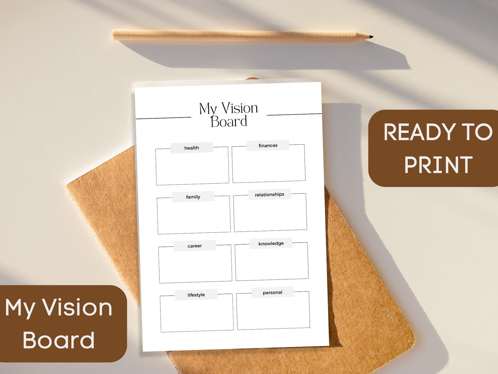 Vision Board Digital | Printable Journaling Page| Mental Health Planner ...
