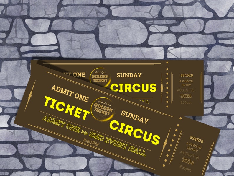 Golden Circus Printable Event Ticket| Editable Custom Golden Ticket ...