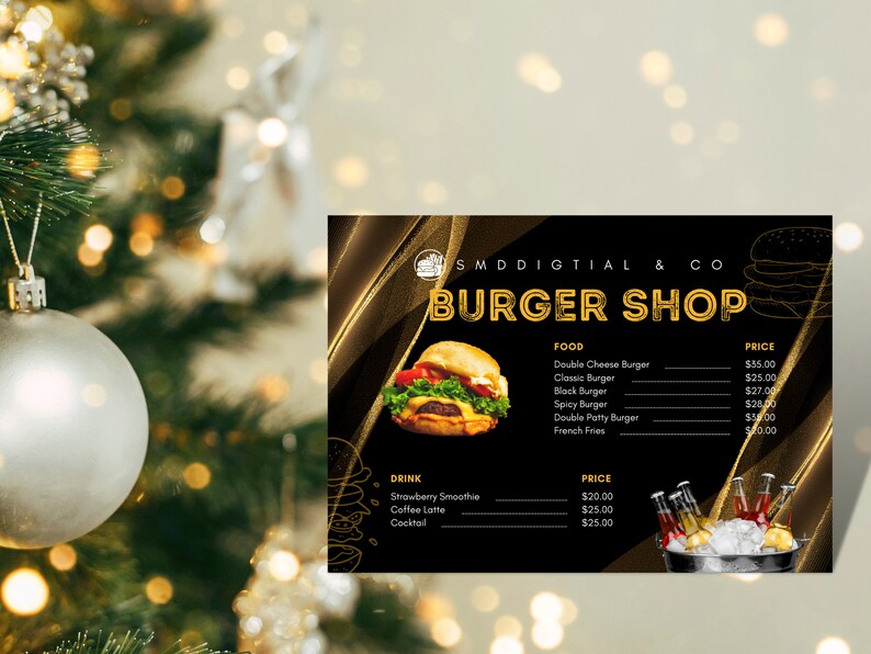 Burger Shop Food Menu | Fully Editable Food Menu | Editable Menu ...