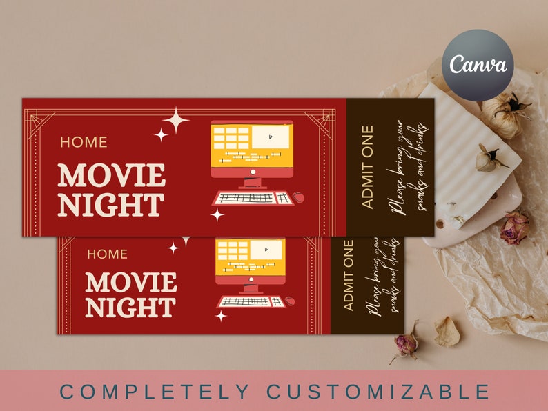 Movie Night Ticket Invite Template | Fully Customization in Canva ...