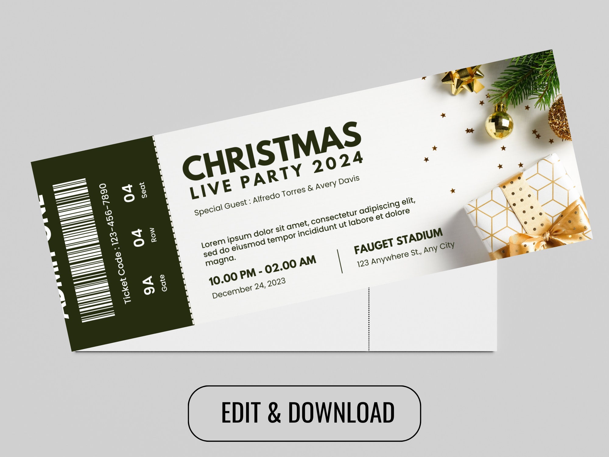 Editable Christmas Ticket Gift Voucher Printable Christmas Gift Ticket ...
