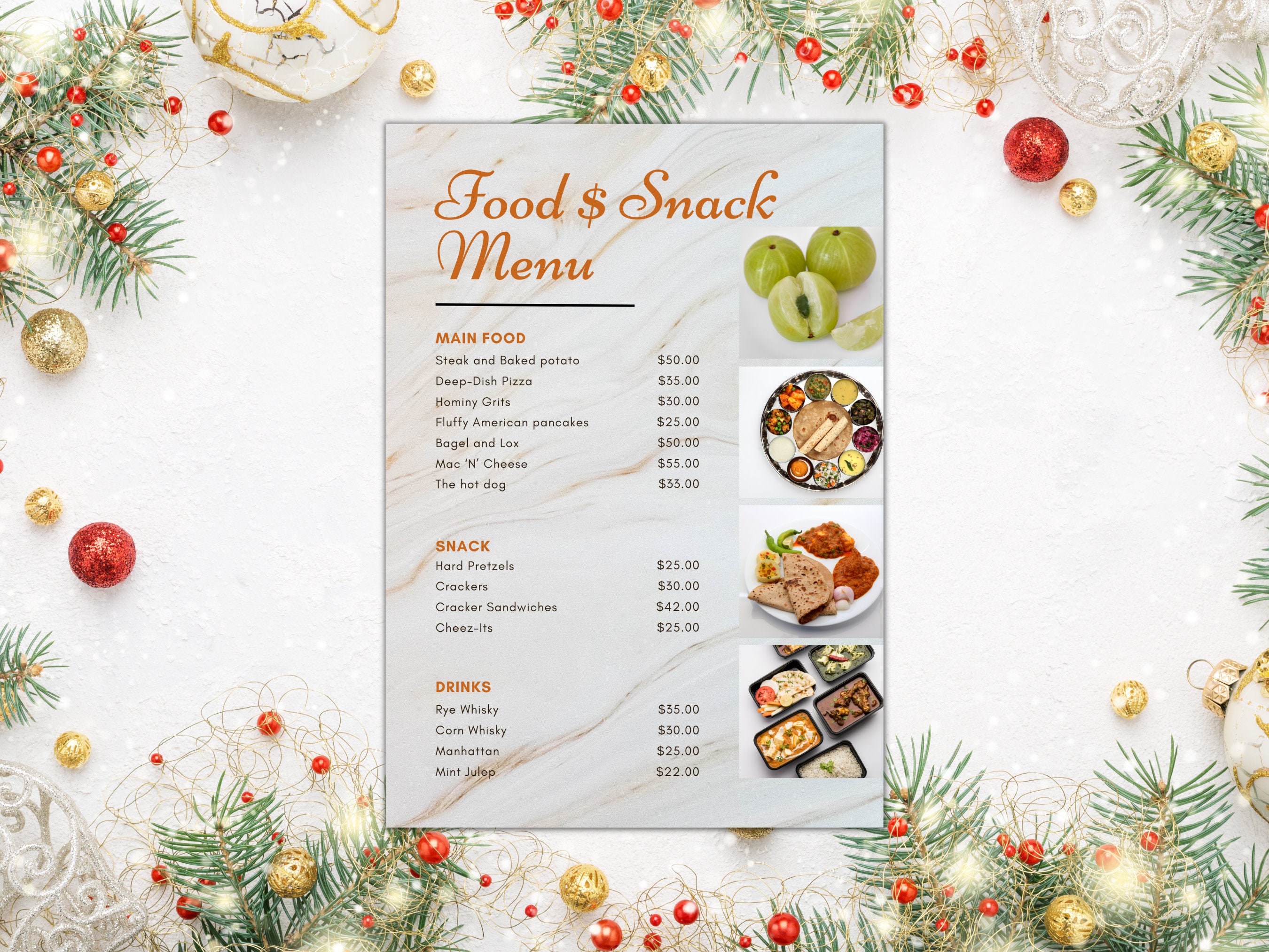 Editable Food Menu Fully Editable Wedding Menu Editable Menu Template ...