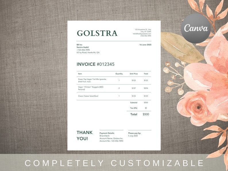 Business Invoice | Fully Editable Receipt | Editable Invoice Template ...