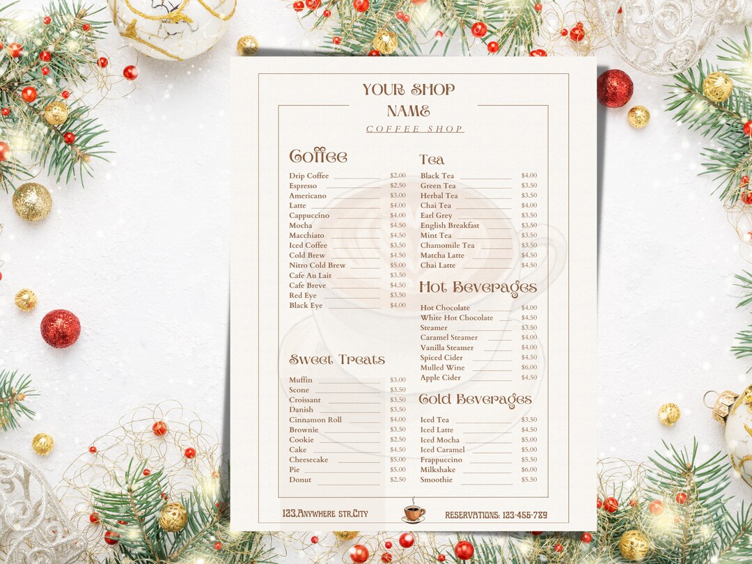 Editable Menu | Editable Coffee Service Menu | Editable Menu Template ...
