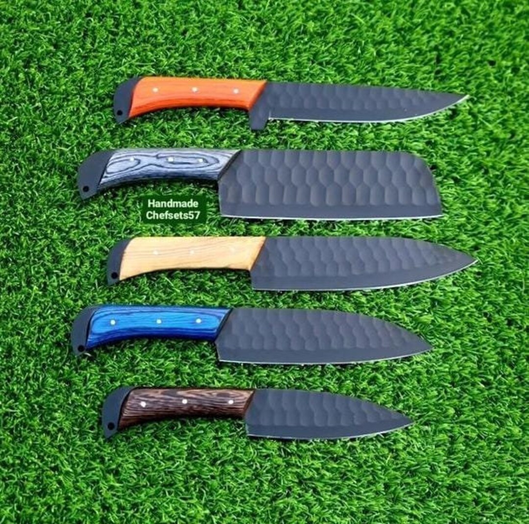 Knife Set of 5 Custom Hand Made Stainless Steel Black Coated Kitchen ...