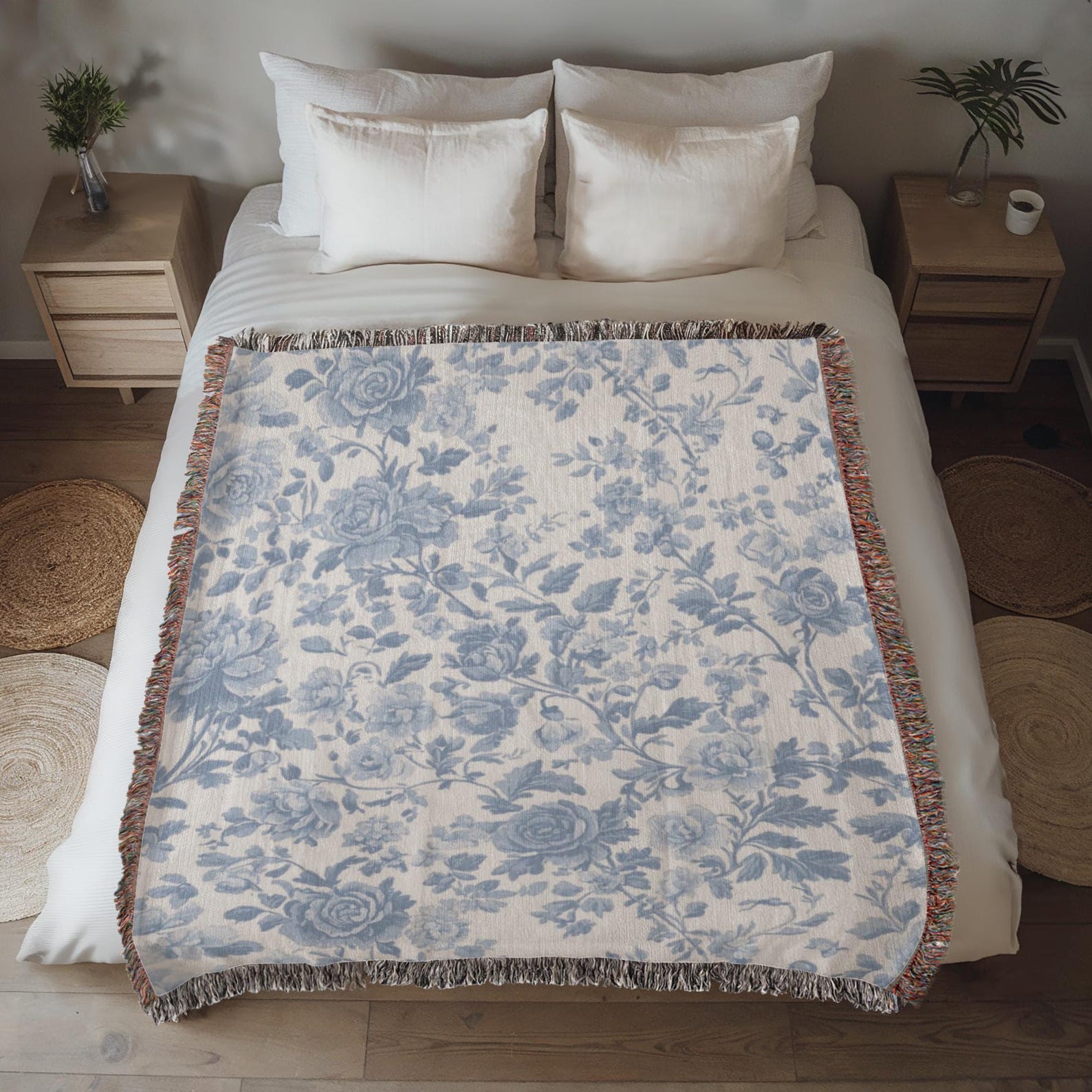 100% Cotton French Toile-inspired Woven Fringe Blanket, Vintage Style ...