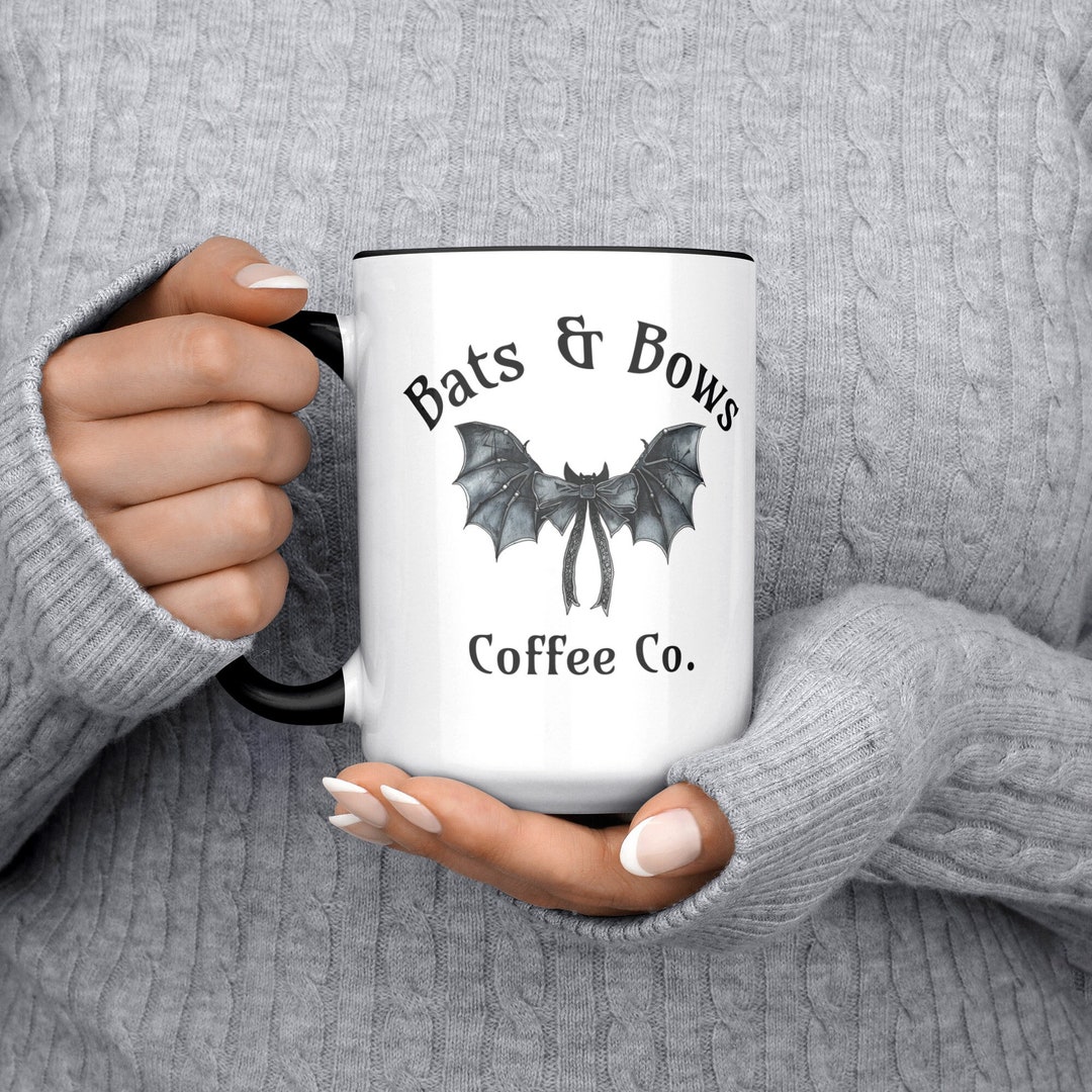 Bats & Bows Coquette Coffee Mug, Cute Halloween Coffee Cup, Girly ...