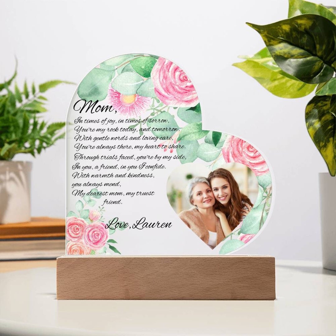 Personalized Acrylic Heart Gift for Mom With Photo, Mother's Day Poem ...